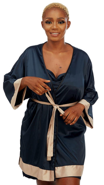 Luxe Croft Short Satin Robe in Navy | Elegant and Luxurious– The Luxe Nude