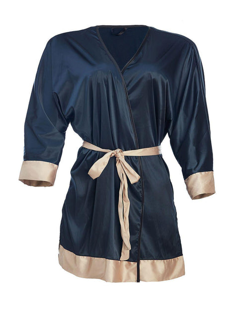Luxe Croft Short Satin Robe in Navy | Elegant and Luxurious– The Luxe Nude
